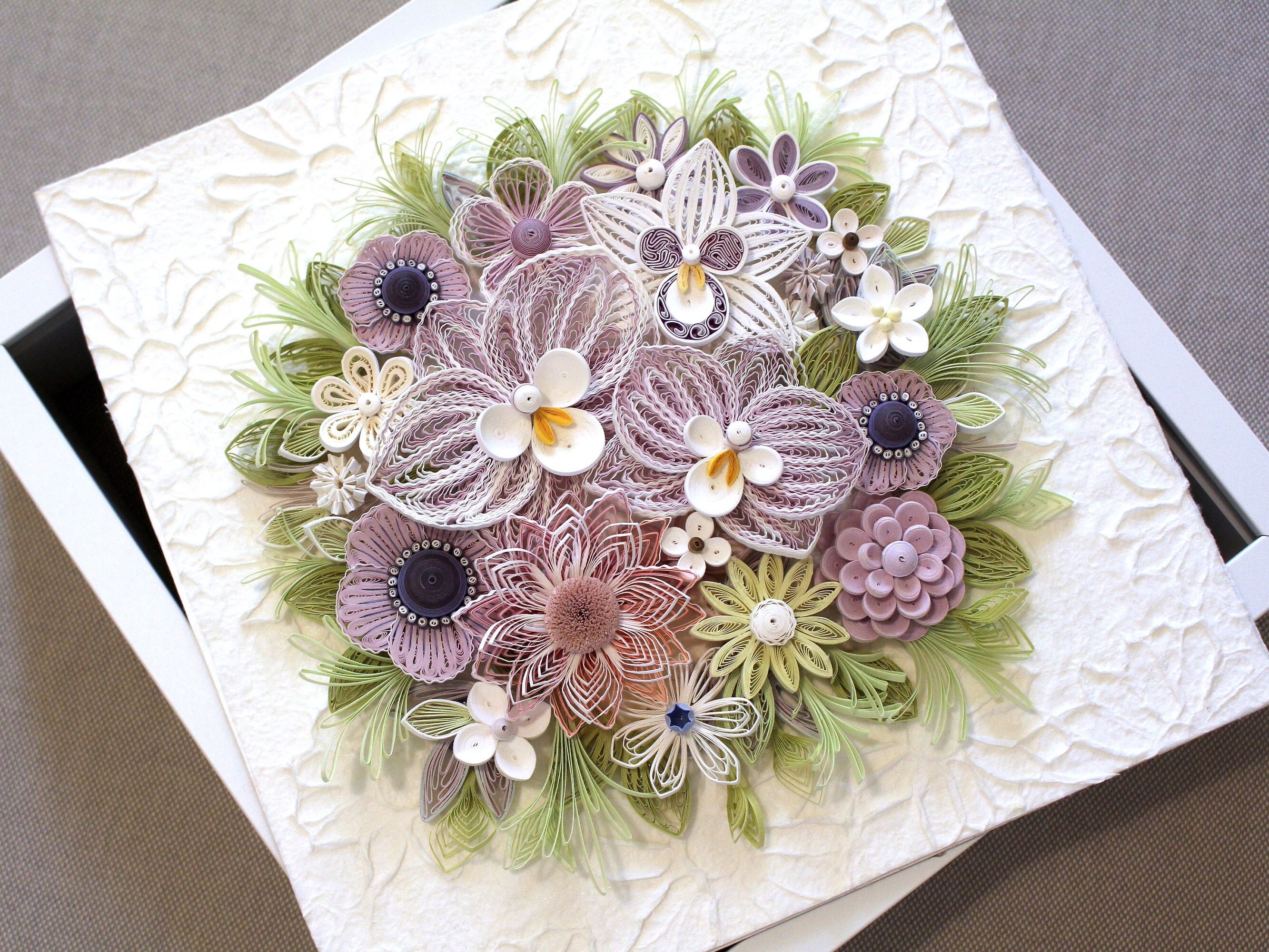 Original 3D Paper Quilling Home Decor Picture Purple Orchids in White ...
