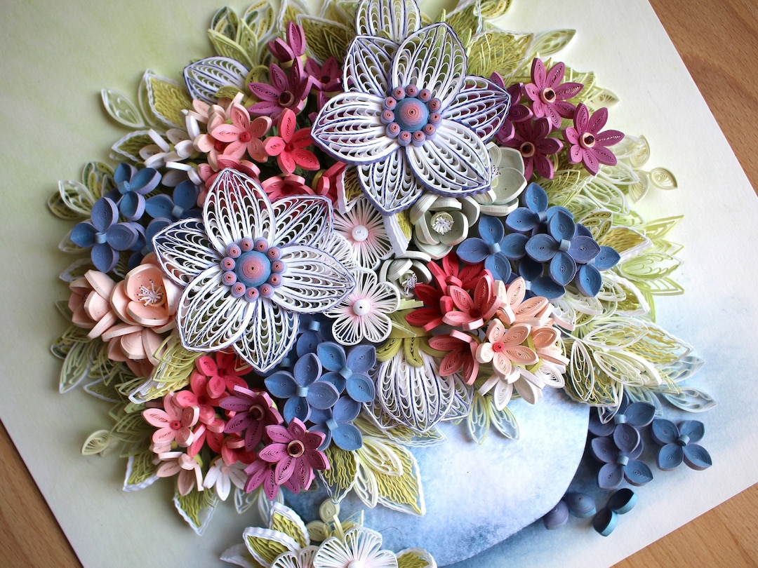 3D Paper Quilling Bouquet With Spring Flowers – Handmade Floral Wall ...