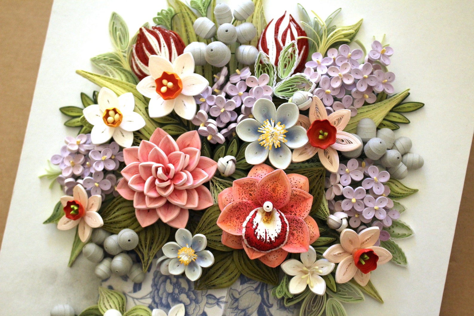 3D Paper Quilling Wall Decoration of Spring Flowers Paper Anniversary ...