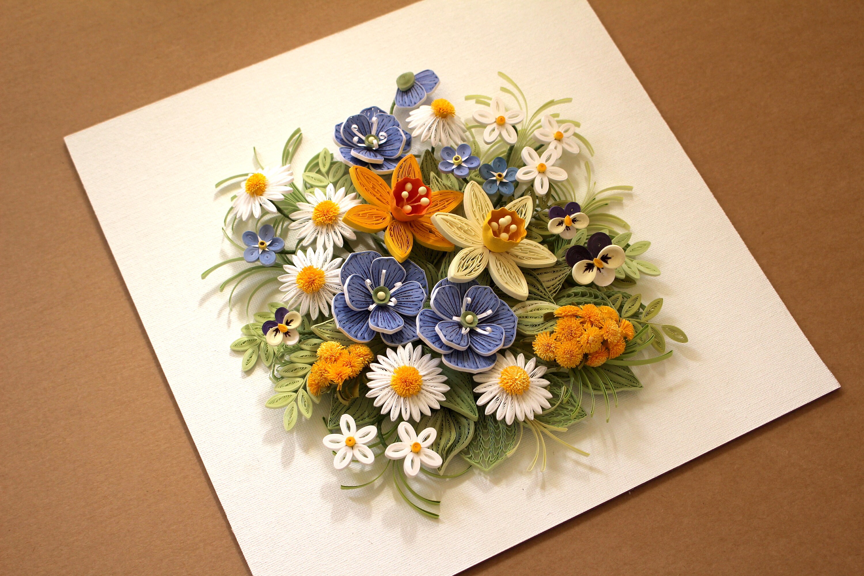 3D Paper Quilling Spring Flowers Daffodils Blue Flax and Chamomile ...