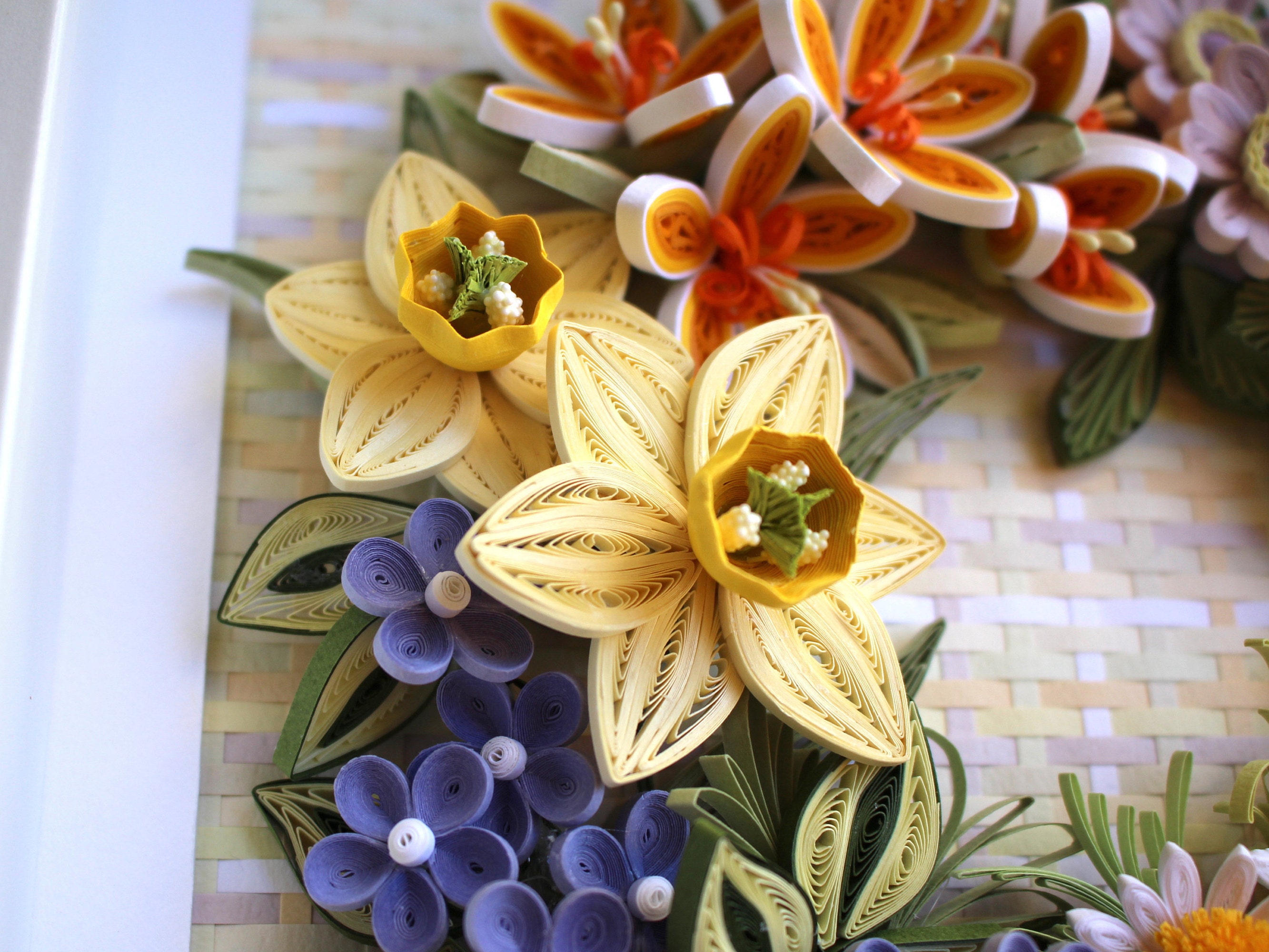 3D Paper Quilling Flowers Wreath Framed Wall Art Daffodils | Etsy