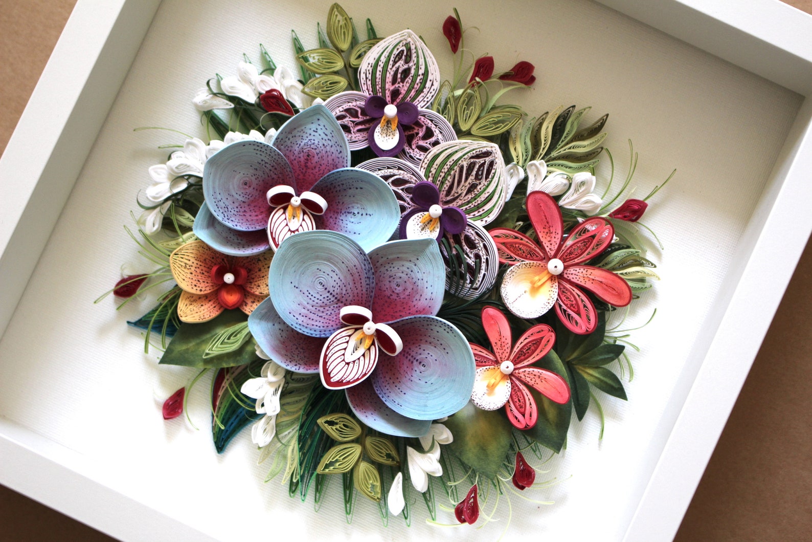 Original 3D Paper Quilling Art Tropical Wall Decor With Orchids ...