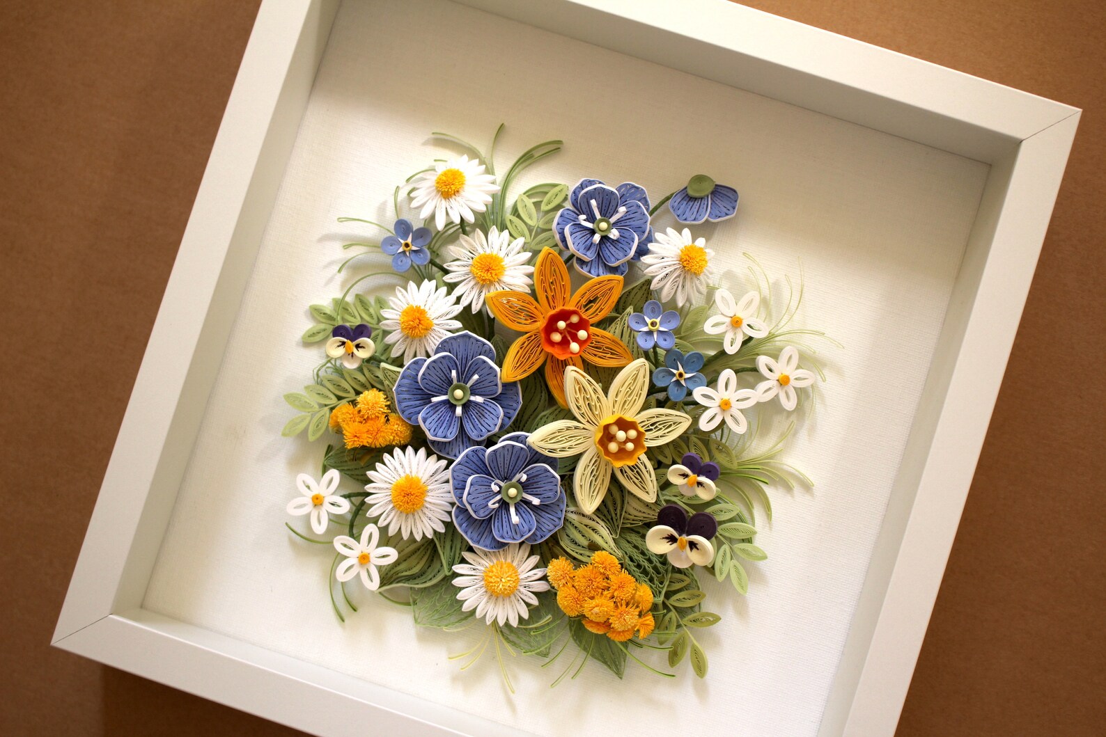 3D Paper Quilling Spring Flowers - Daffodils Blue Flax and Chamomile ...