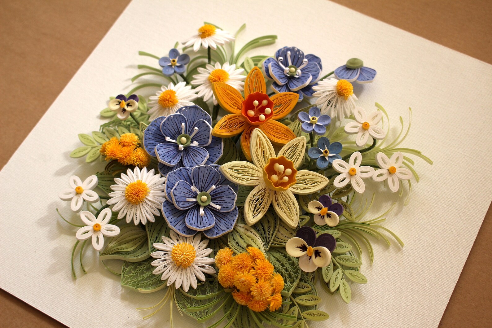 3D Paper Quilling Spring Flowers Daffodils Blue Flax and Chamomile ...