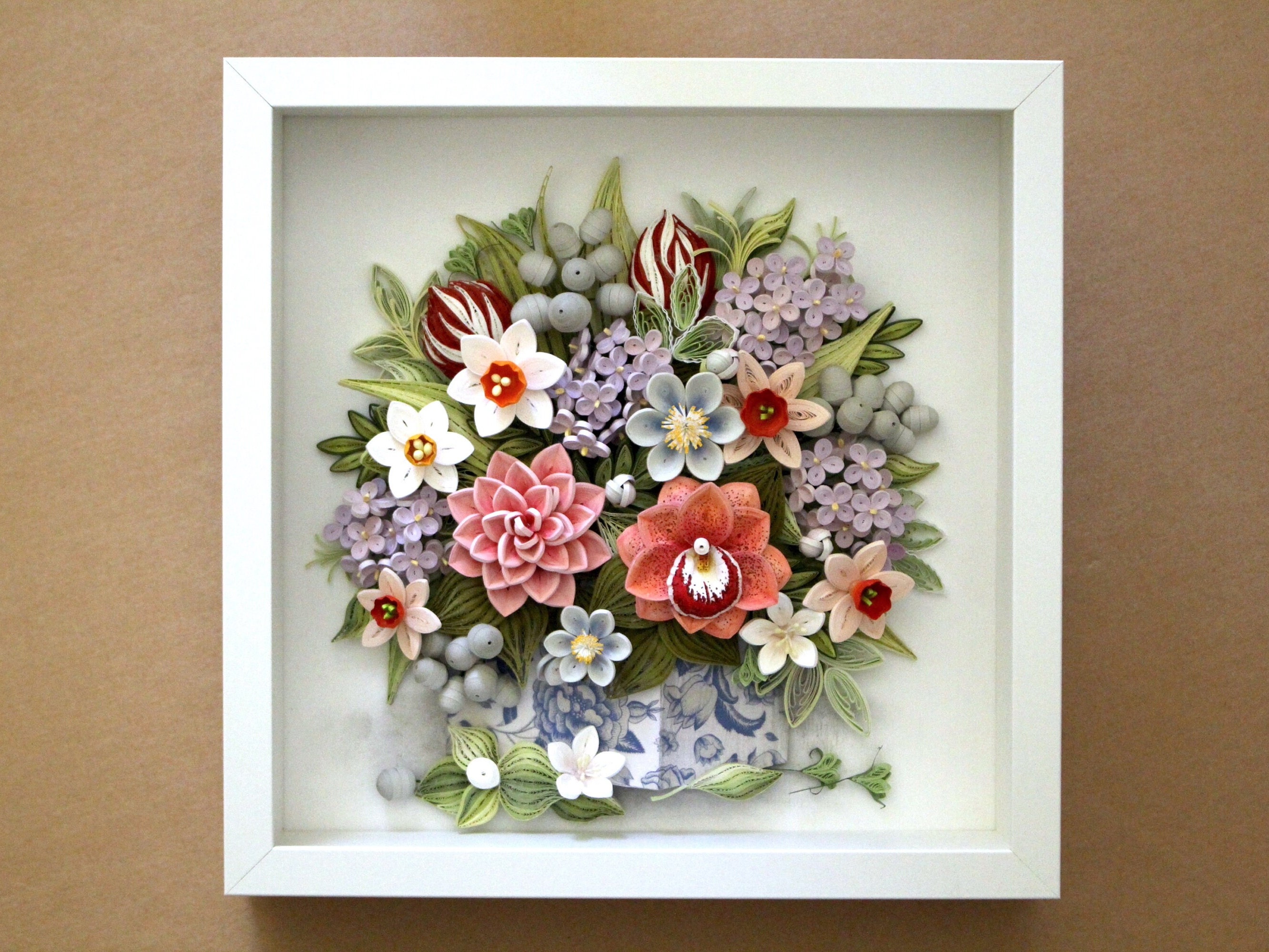 3D Paper Quilling Wall Decoration of Spring Flowers Paper Anniversary ...
