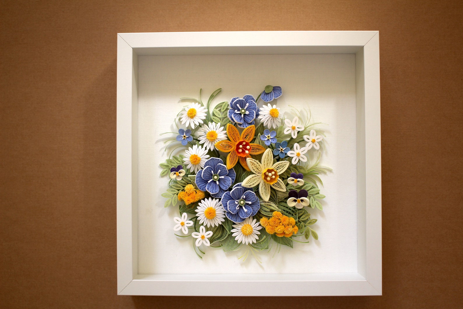 3D Paper Quilling Spring Flowers Daffodils Blue Flax and Chamomile ...