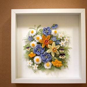 3D Paper Quilling Spring Flowers - Daffodils Blue Flax and Chamomile ...