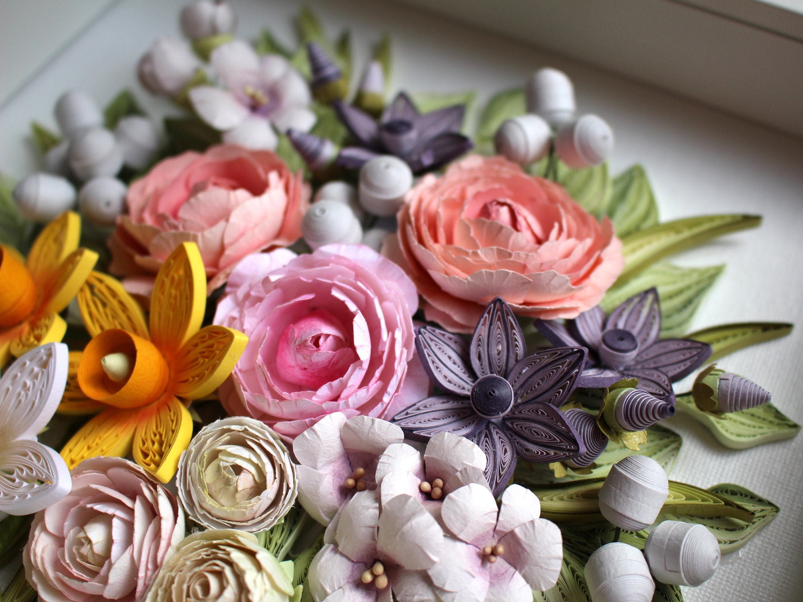 Paper Quilling Wall Decor Picture Paper Peonies Daffodil | Etsy