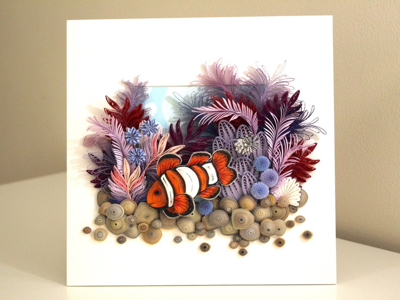 3D Paper Quilling Underwater Scene – Coral Reef With Clown Fish, Framed ...
