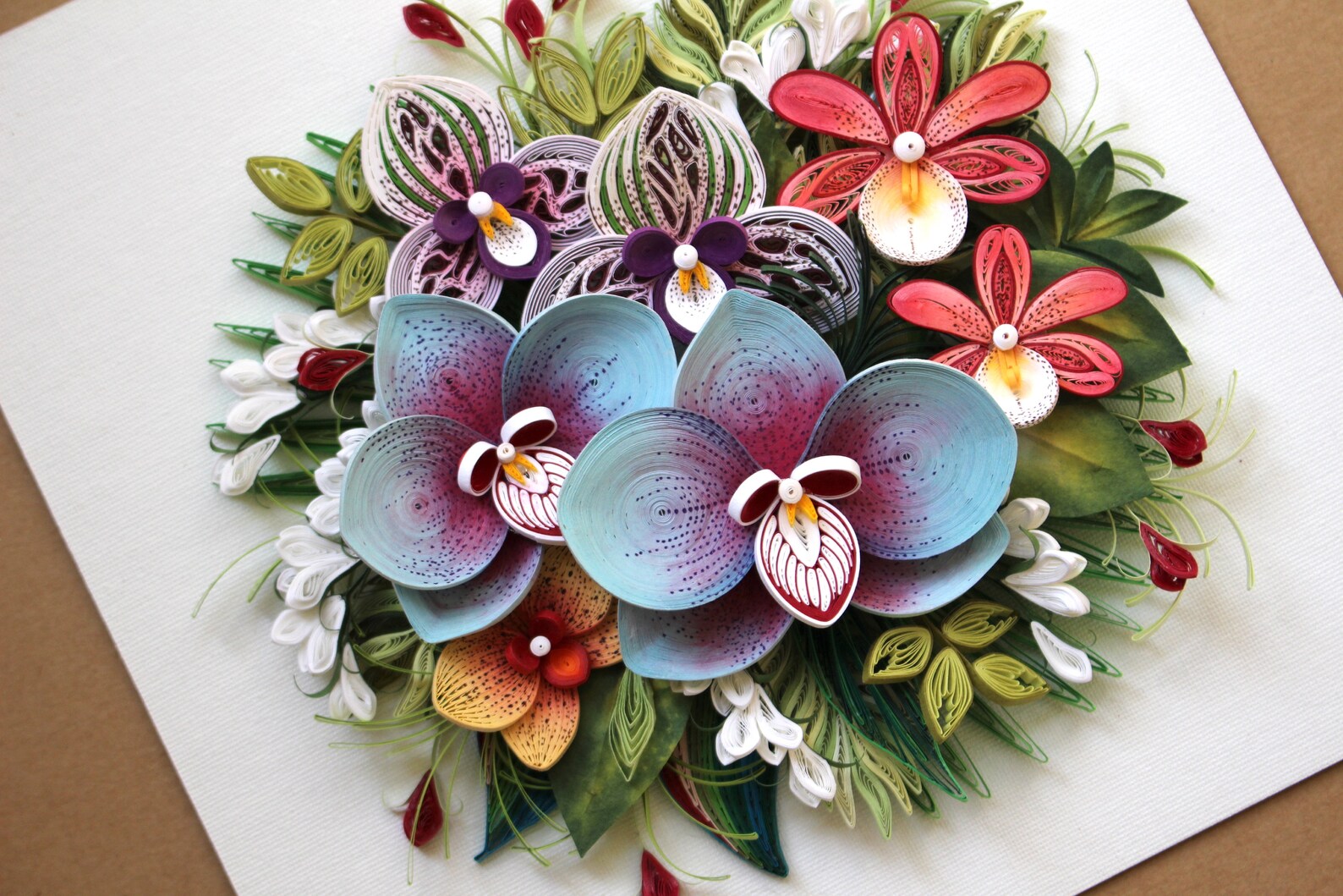 Original 3D Paper Quilling Art Tropical Wall Decor With Orchids ...