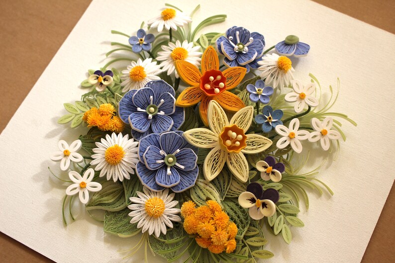3D Paper Quilling Spring Flowers Daffodils Blue Flax and Chamomile ...