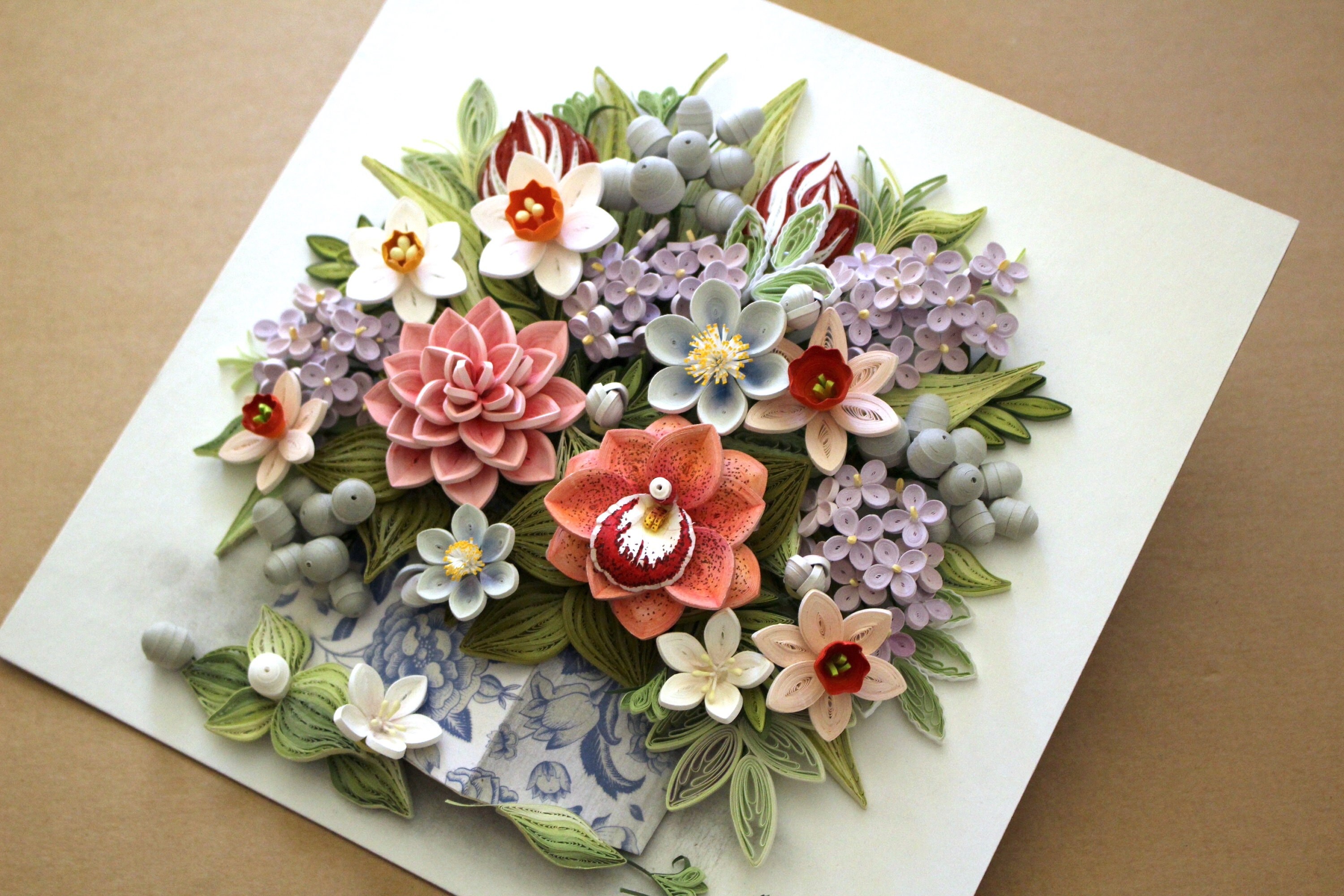 3D Paper Quilling Wall Decoration of Spring Flowers Paper Anniversary ...