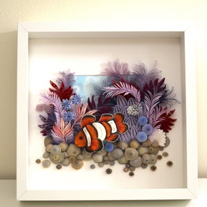 3D Paper Quilling Underwater Scene – Coral Reef With Clown Fish, Framed ...