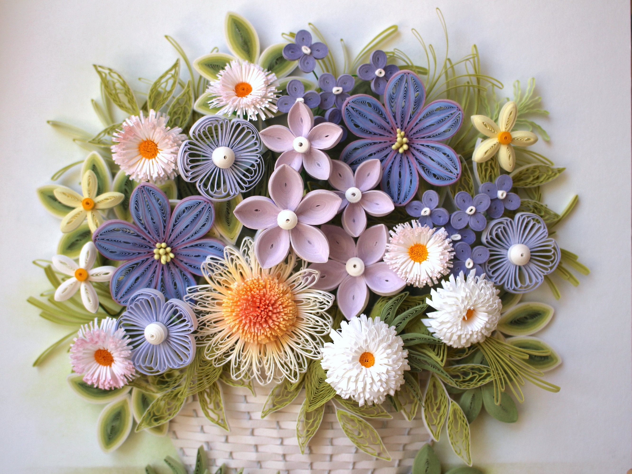 3D Paper Quilling Bouquet With Purple Flowers - Framed Home Wall Decor ...