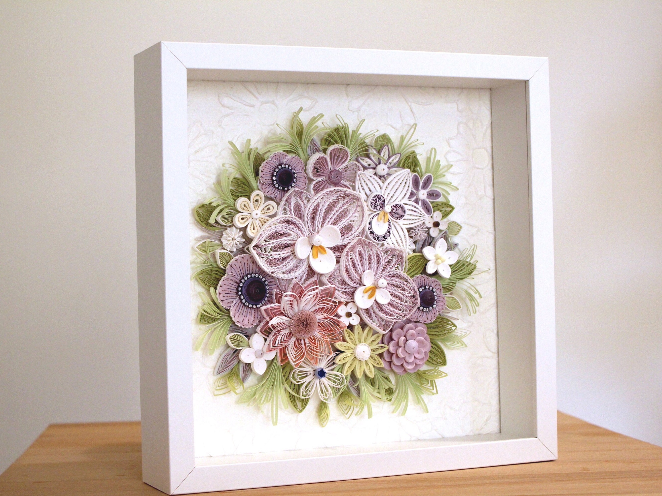 Original 3D Paper Quilling Home Decor Picture Purple Orchids in White ...