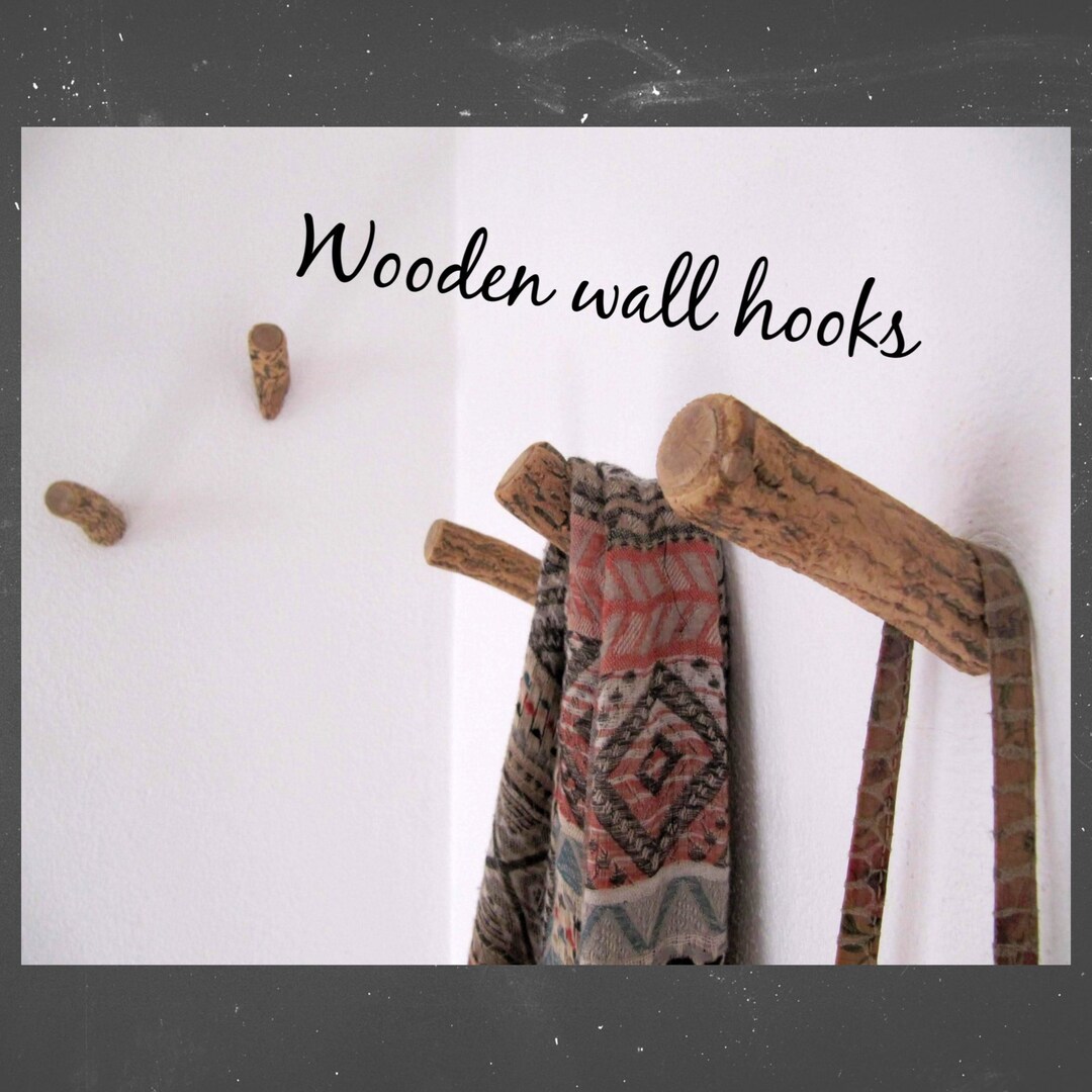 Wooden Wall Hook, Cork Wood, Rustic Branch Hooks, Wooden Hook Rack ...