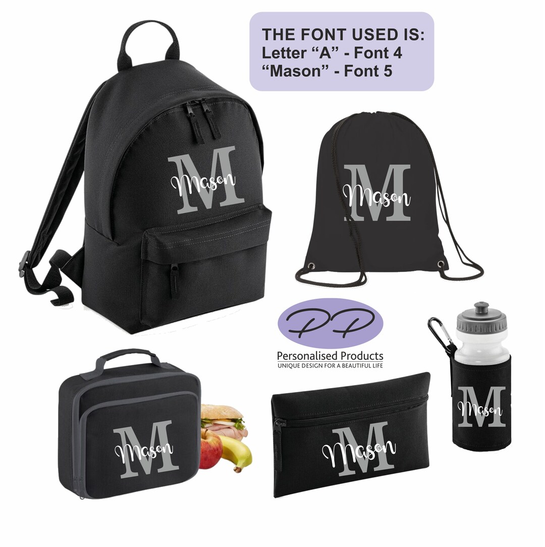 BLACK - Personalised Back to School Set, Custom Name Back Pack for Kids ...
