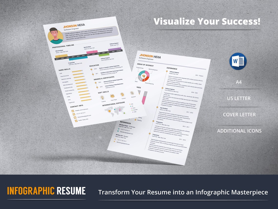 Infographic Resume Template for MS Word, ATS Friendly Infographic ...