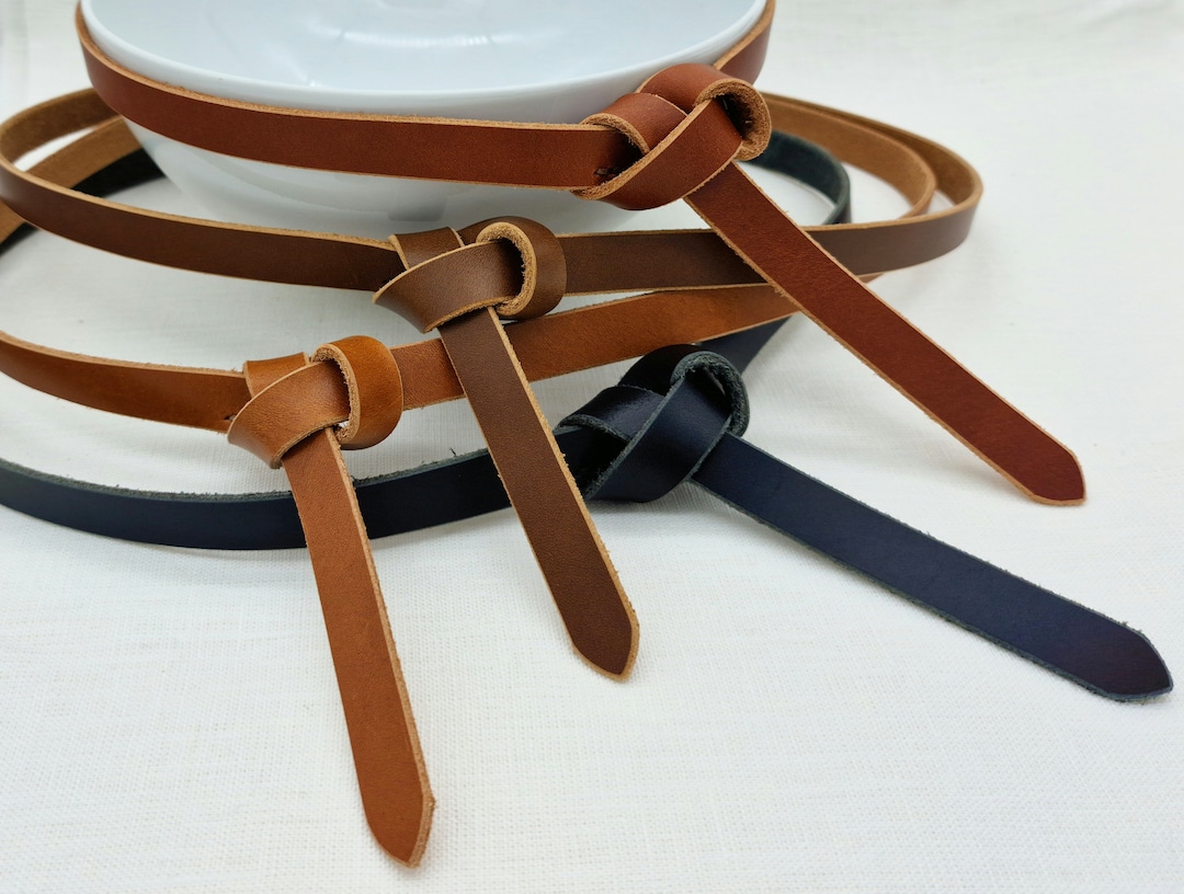 Leather Tie Belt Women Knot Belt Minimalist Belt Brown Full Grain ...