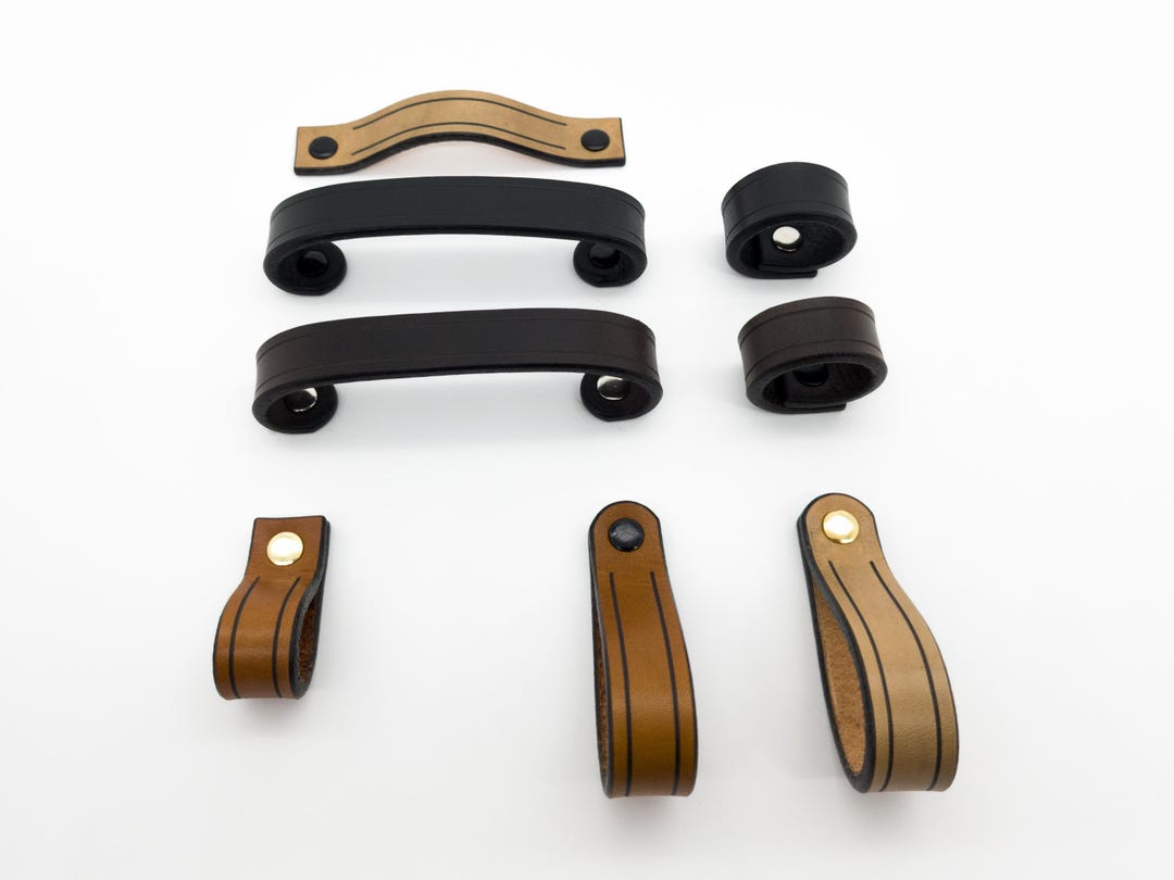 Vintage Style Brown Leather Cabinet Pulls & Drawer Handles – Brass ...