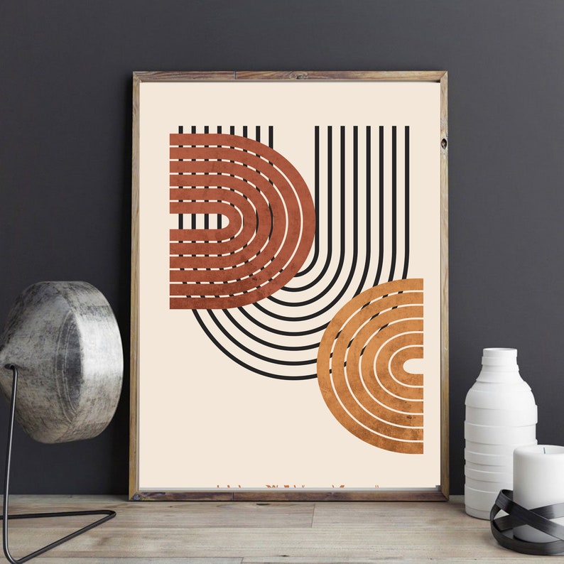 Mid Century rainbow Modern Art Print Set of 2 Neutral | Etsy