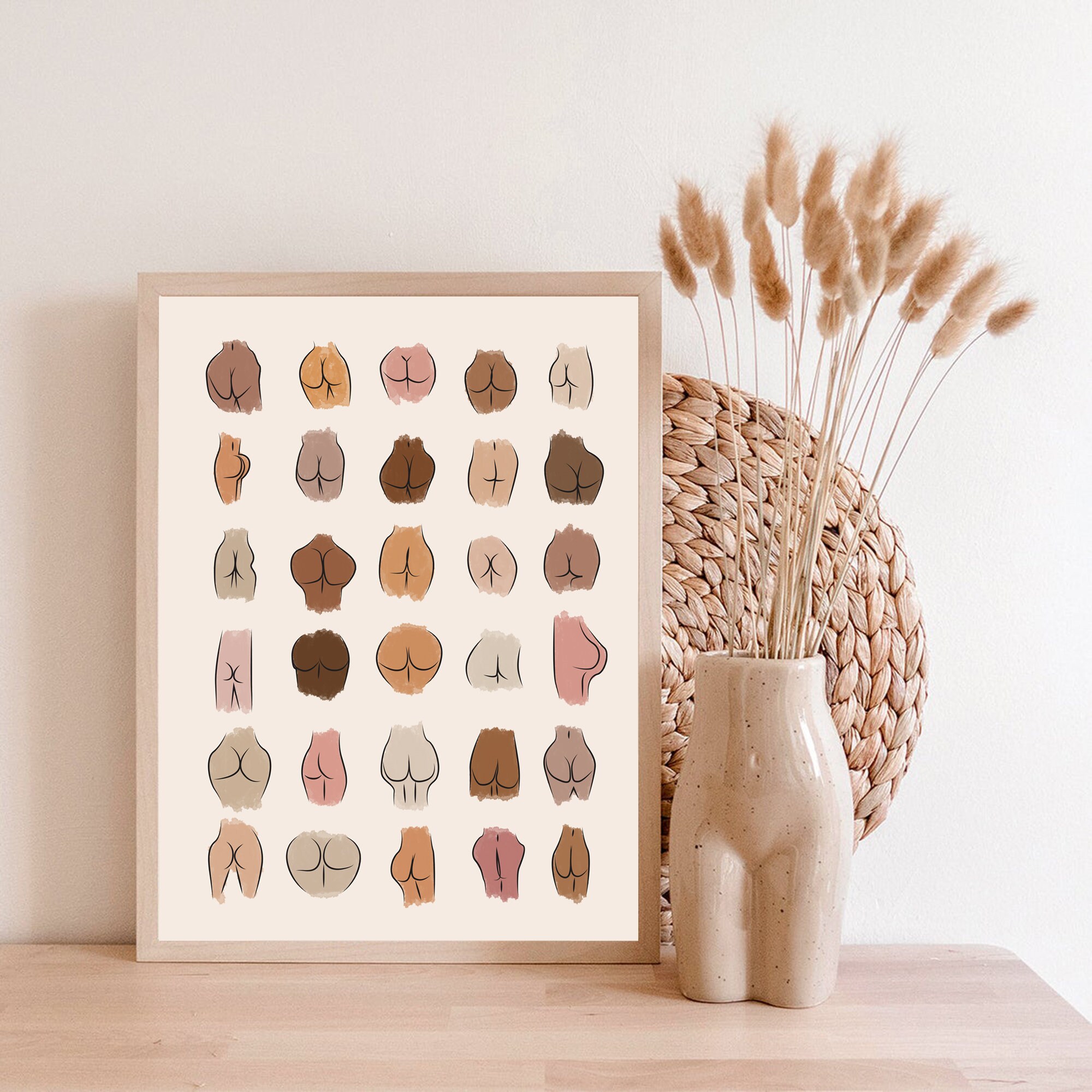 Butts Print Bathroom Wall Art Nice Bums Body Positive Print Instant