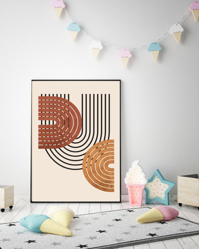 Mid Century rainbow Modern Art Print Set of 2 Neutral | Etsy