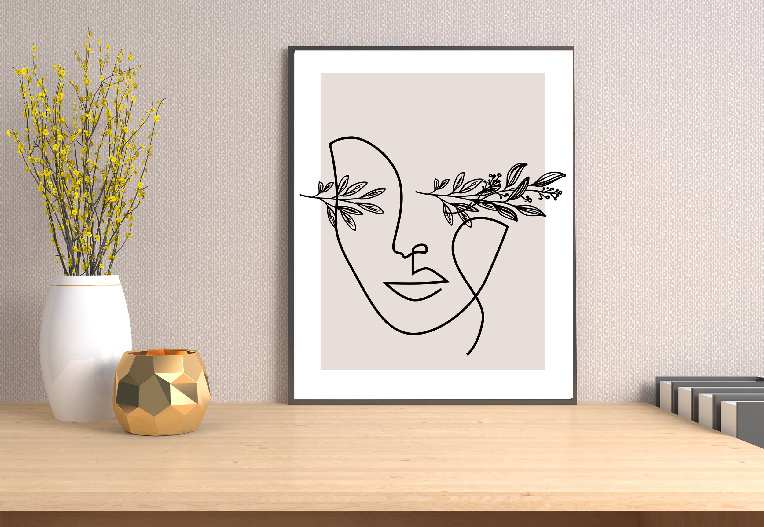 Set Of 3 Mid Century Modern face line Art drawing Printable | Etsy