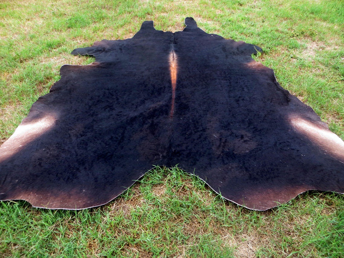 SOLID BLACK & Dark Brown Large New Cowhide Rug Natural Hair | Etsy