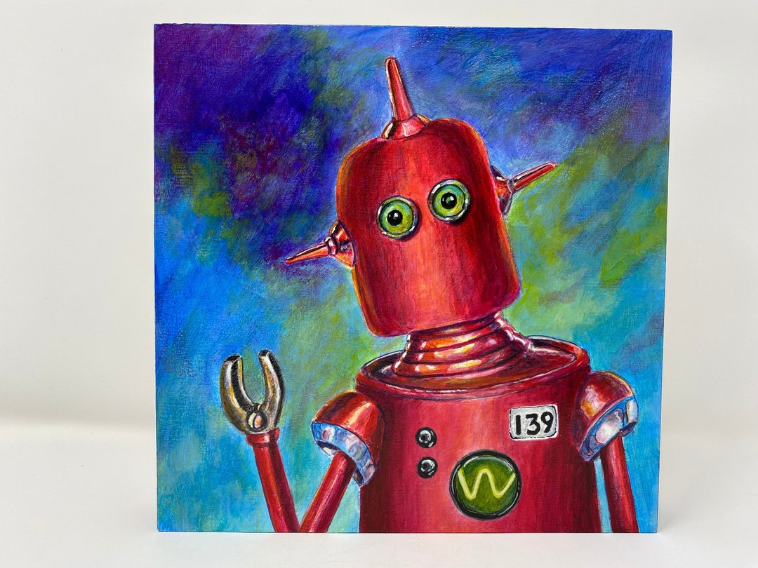Little Red Robot - Original Acrylic Painting - Etsy
