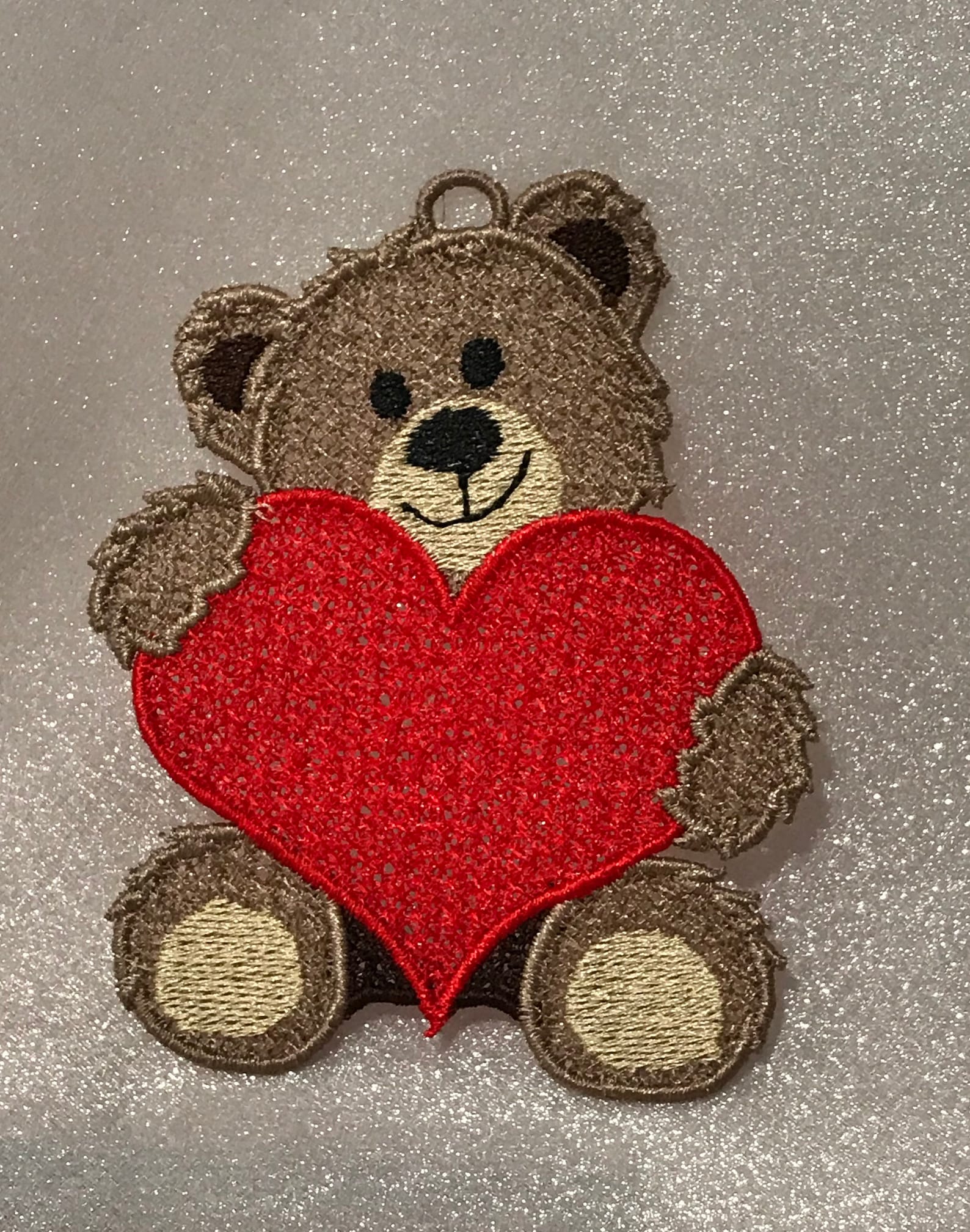 Teddy Bear Heart (free Standing Lace - A Finished Embroidery Product ...
