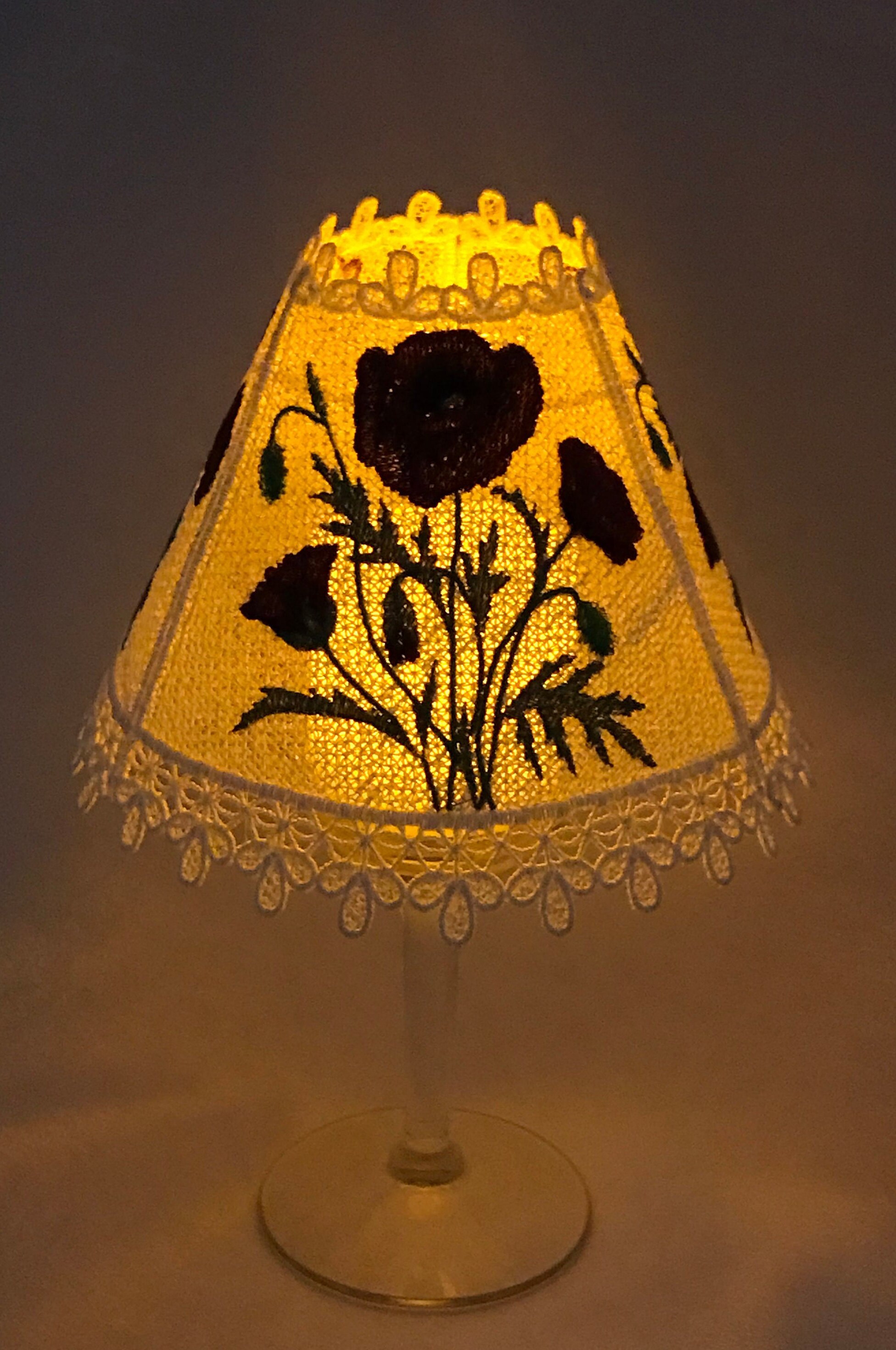 Poppy Wineglass Shade (free Standing Lace - A Finished Embroidery ...