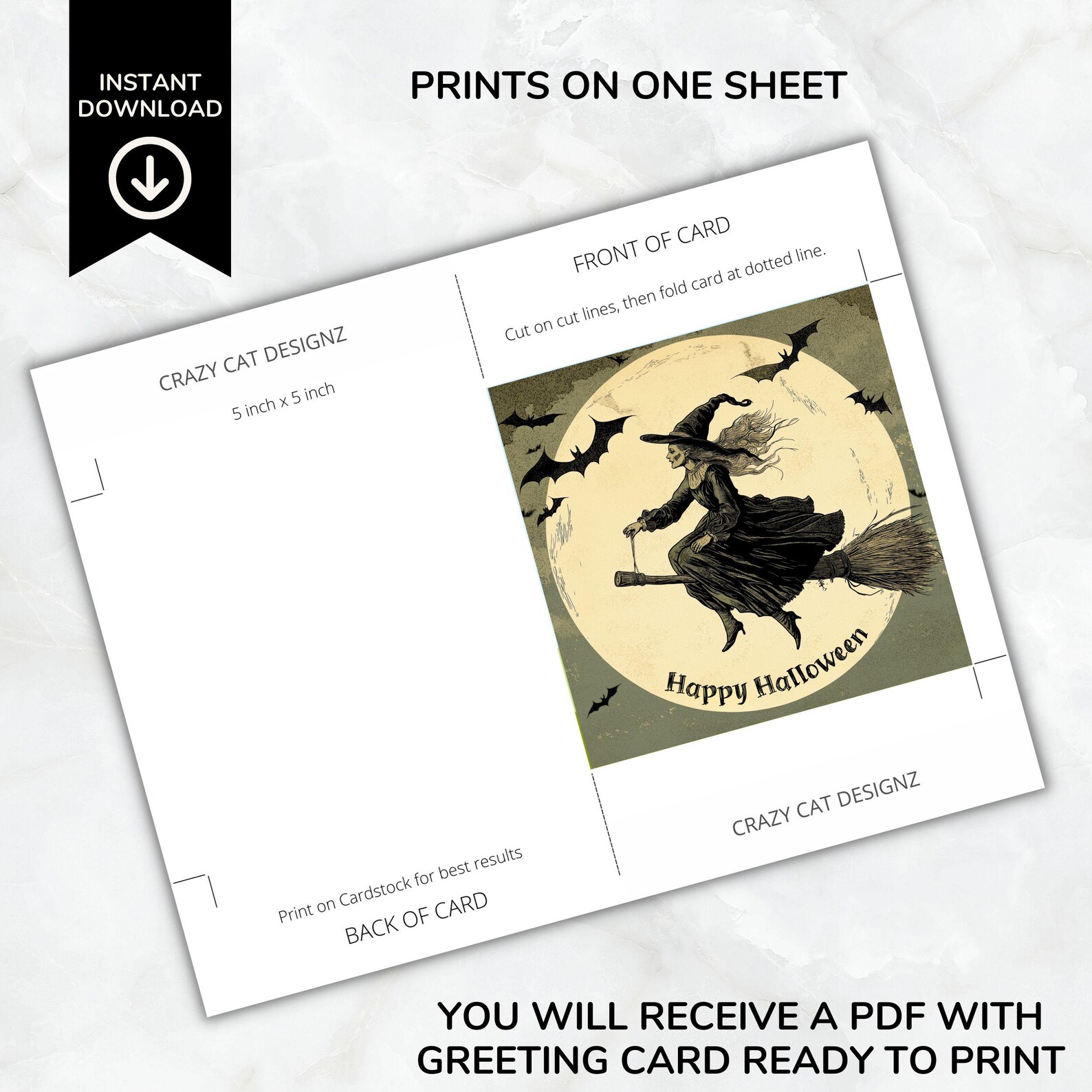 Printable Card, the Witch's Cottage, Instant Download, Vintage Digital ...