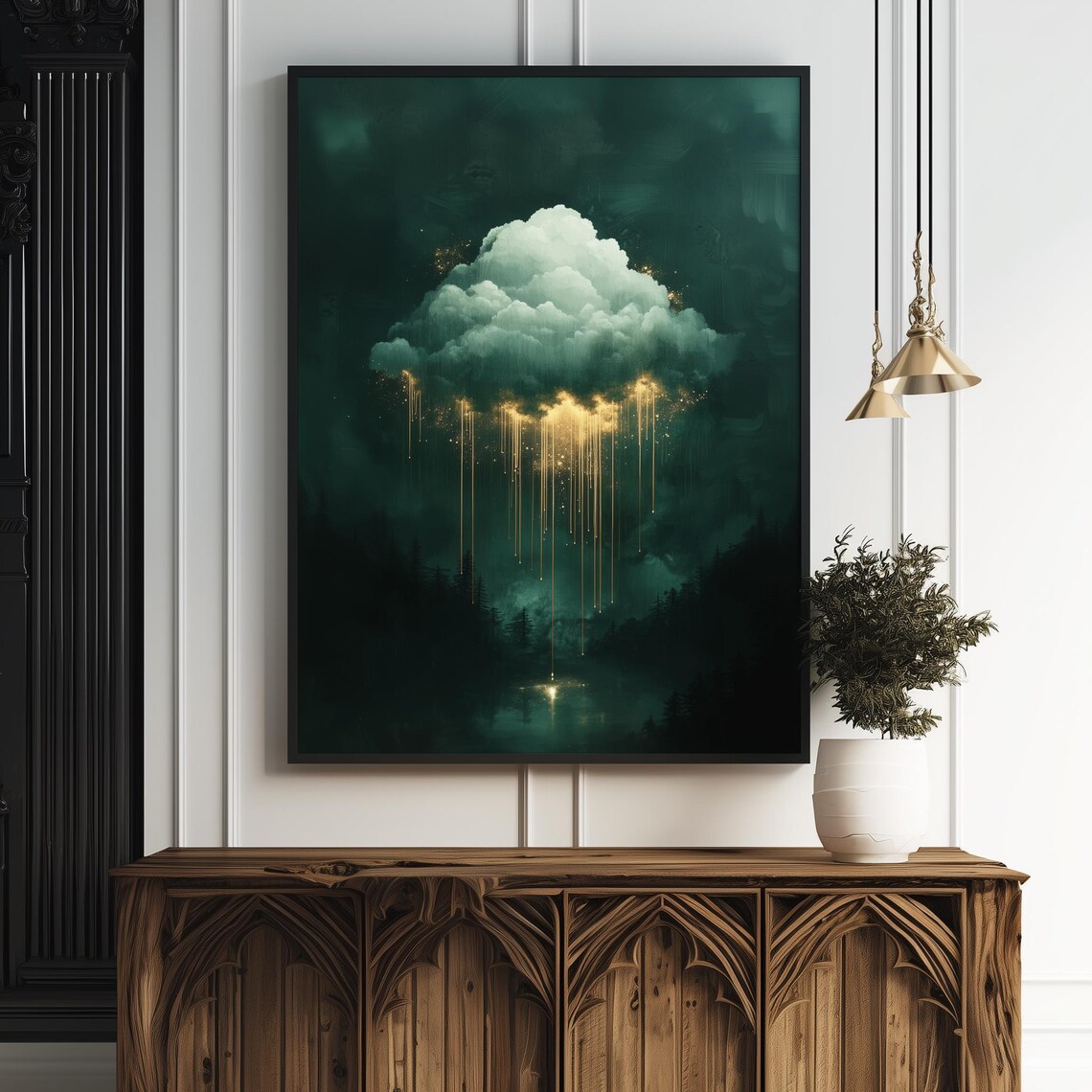 Gothic Cloud Night Sky Art Print: Dark Green Halloween Decor - Etsy