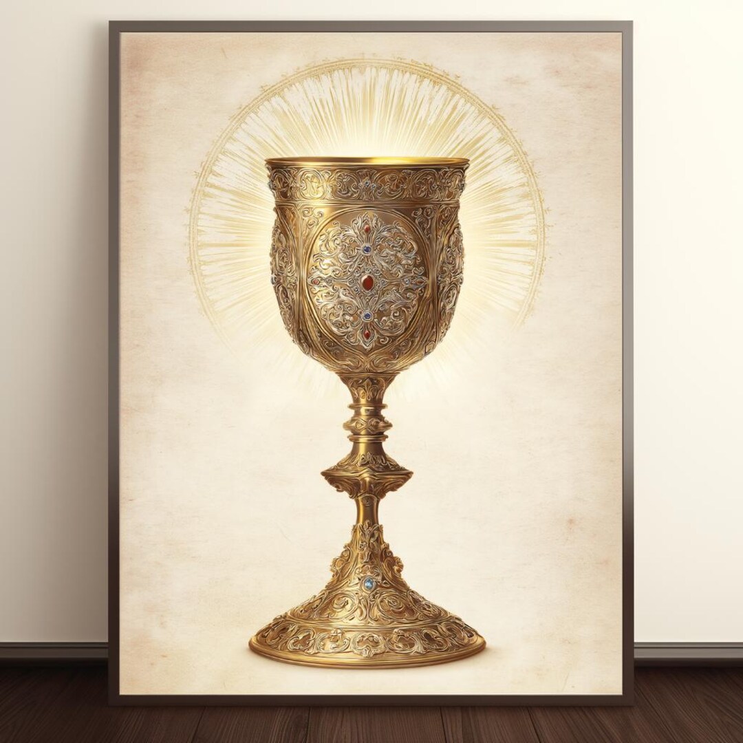 The Sacred Chalice, Victorian Engraved Relic Art Print, Jewel-tone ...