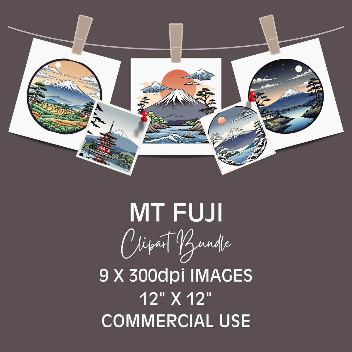 Mt Fuji Clipart Bundle Instant Download Japanese Art for Creative ...