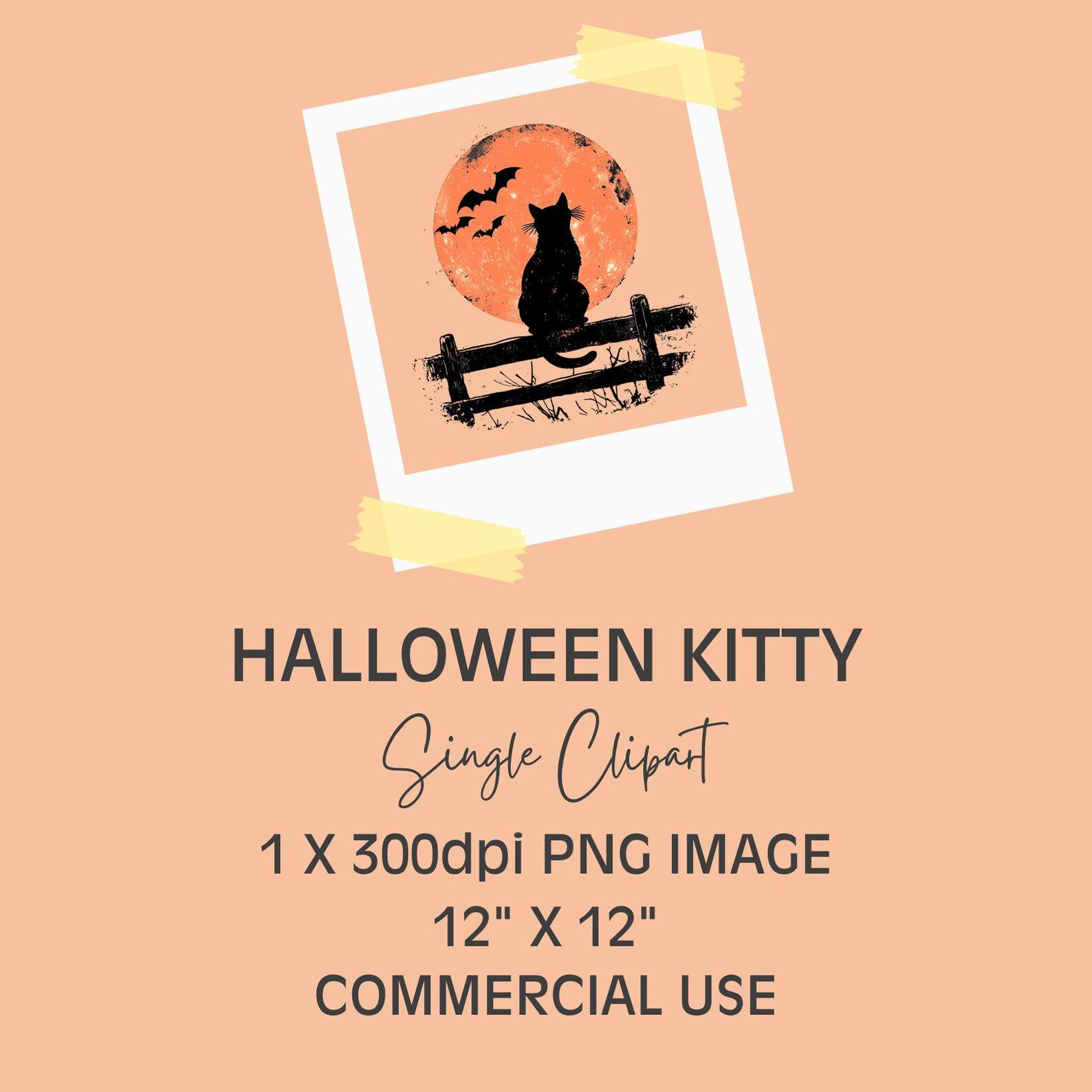 Halloween Kitty Clip Art, Instant Download, Spooky Cat Design for ...