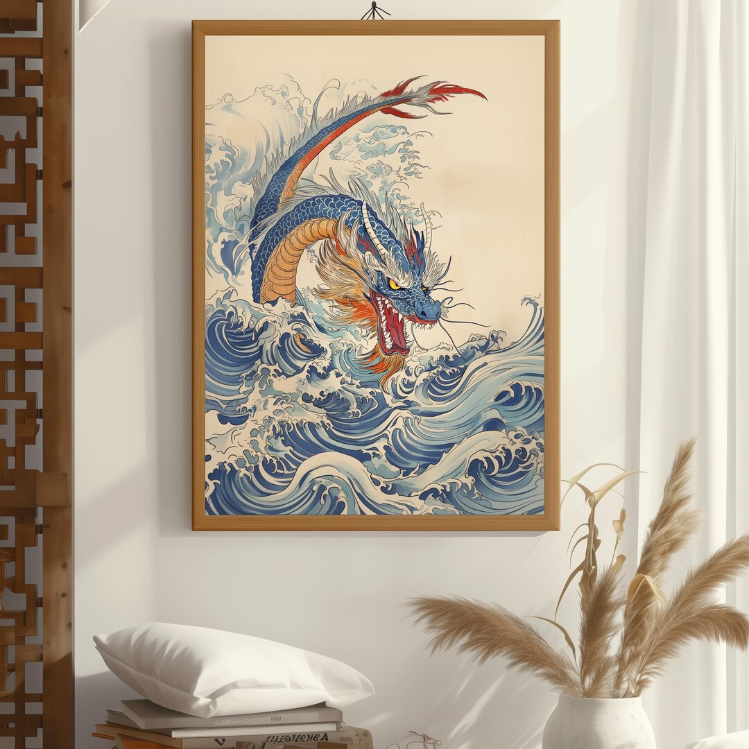Vertical Poster, Ukiyo-e Dragon in the Sea Art Print, Matte Wall Art ...