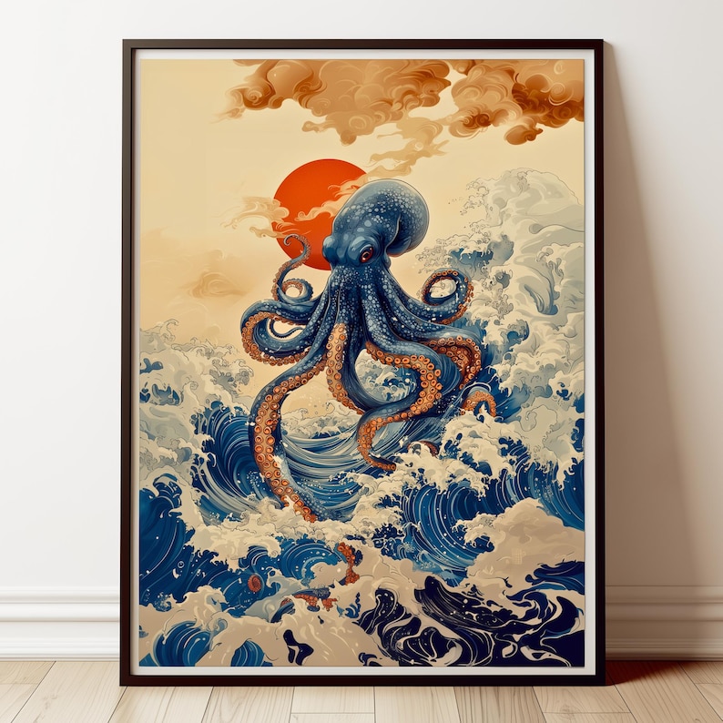 Japanese Octopus Art Print: Ukiyo-e Ocean Waves Poster - Etsy Australia