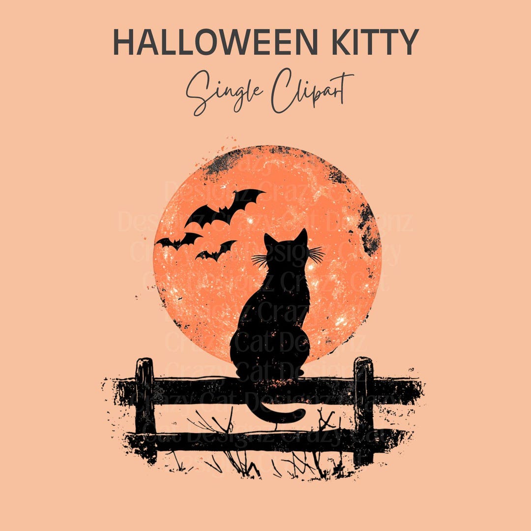 Halloween Kitty Clip Art, Instant Download, Spooky Cat Design for ...