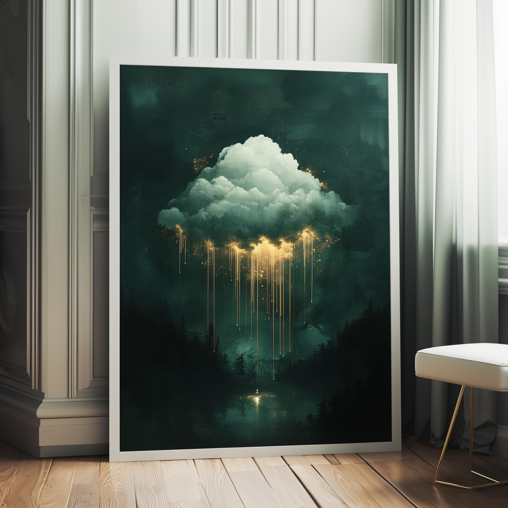 Gothic Cloud Night Sky Art Print: Dark Green Halloween Decor - Etsy
