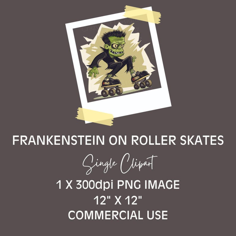 Frankenstein on Roller Skates Clip Art, Fun Retro Monster Instant ...