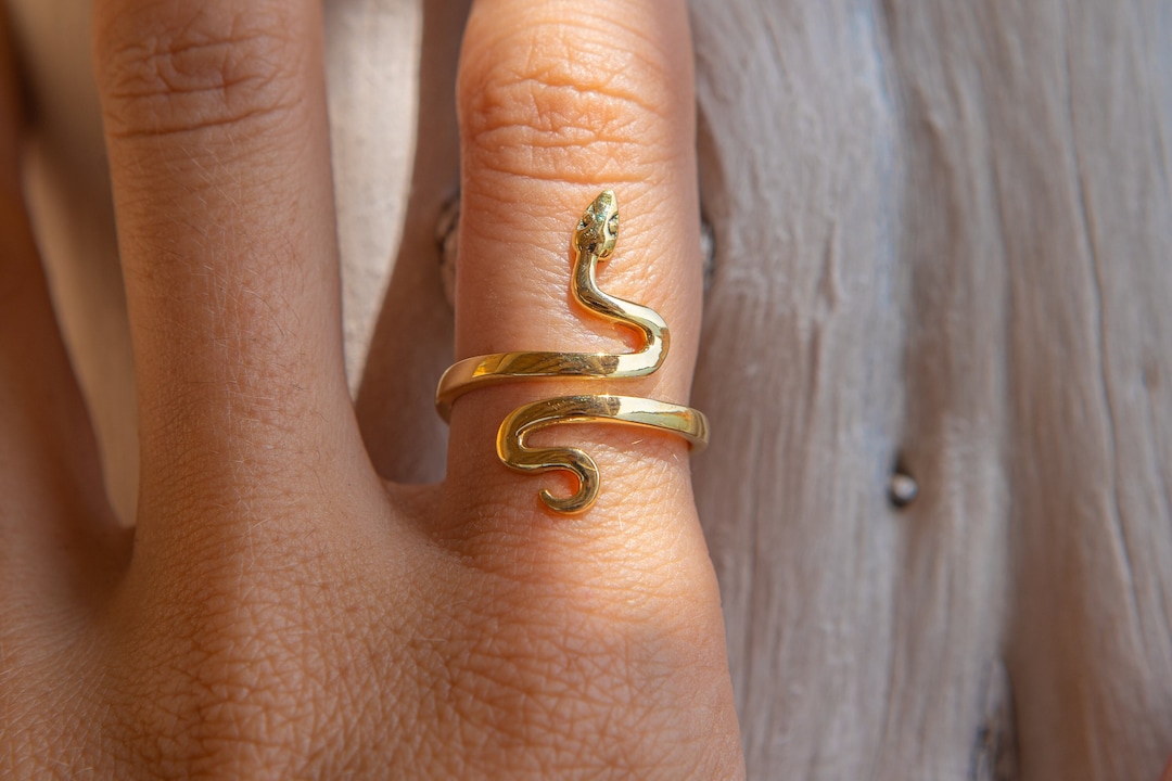 Golden Snake Ring, Adjustable Snake Ring, Open Ring, Brass Ring, Shiva ...