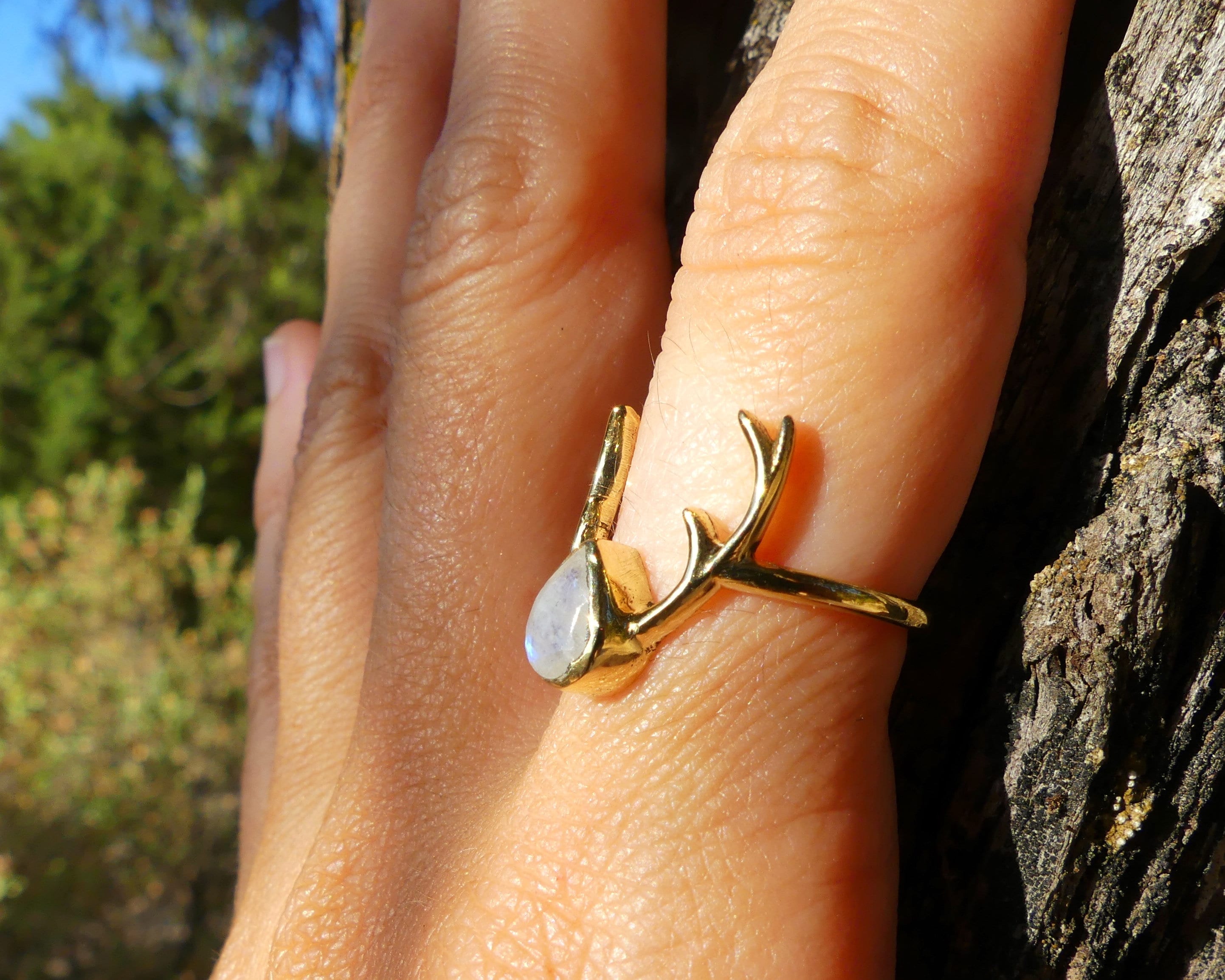 Deer Ring Horns Ring Brass Ring With Moon Gem Deer Ring - Etsy UK