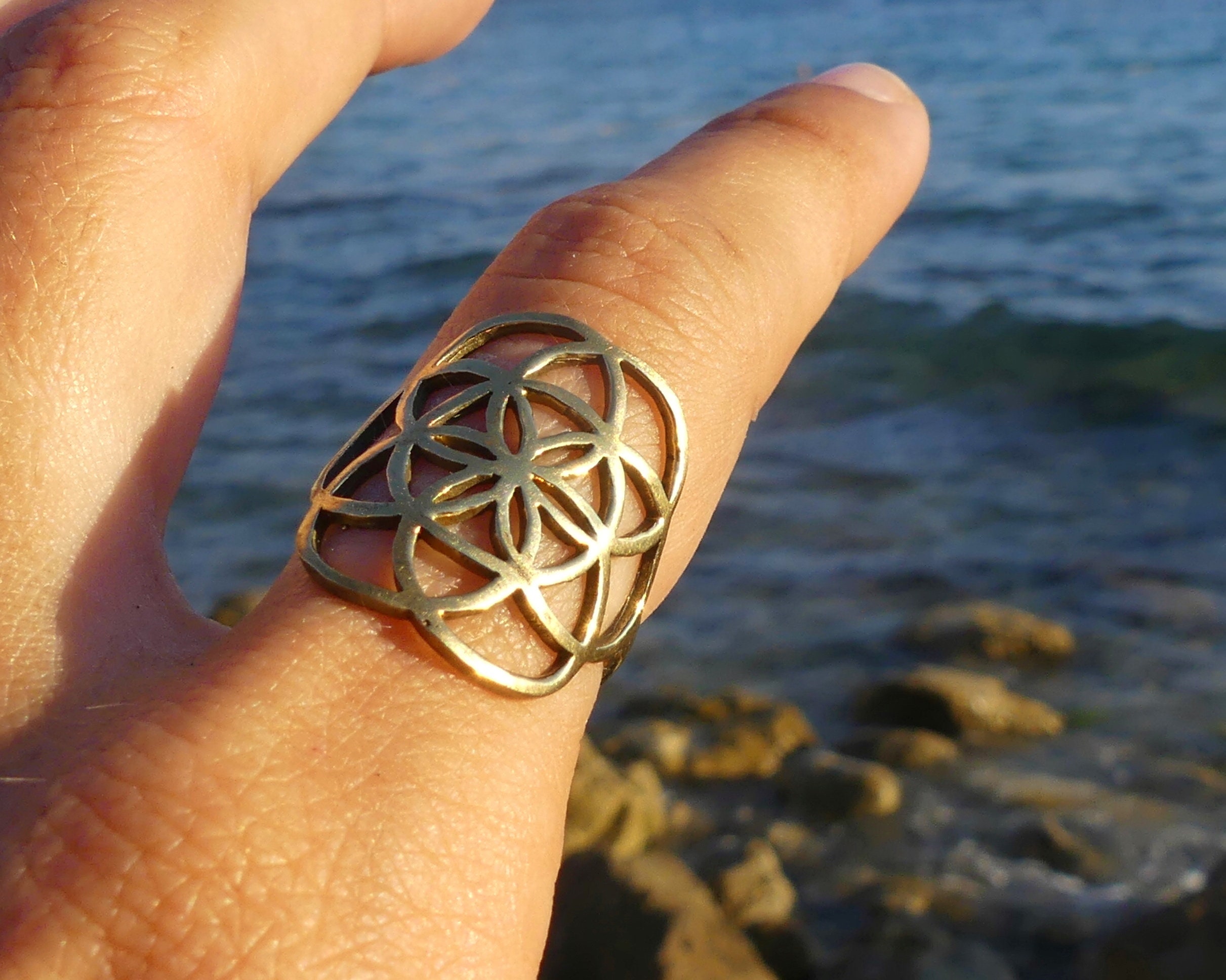 Flower of Life Ring Brass Ring Sacred Ring Symbol Ring - Etsy