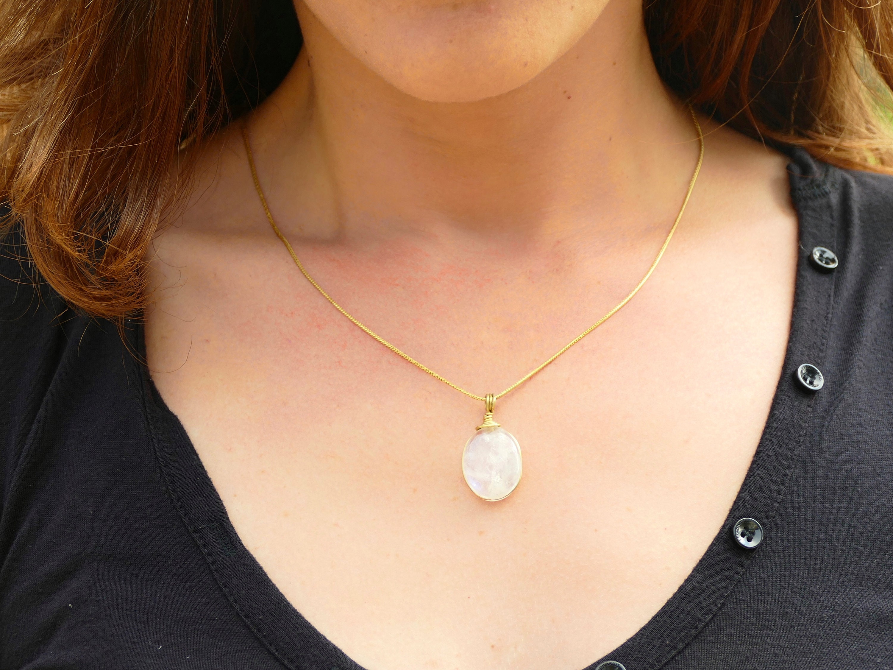 Brass Necklace, Sterling Brass Necklace, Brass With Moon Stone, Moon ...