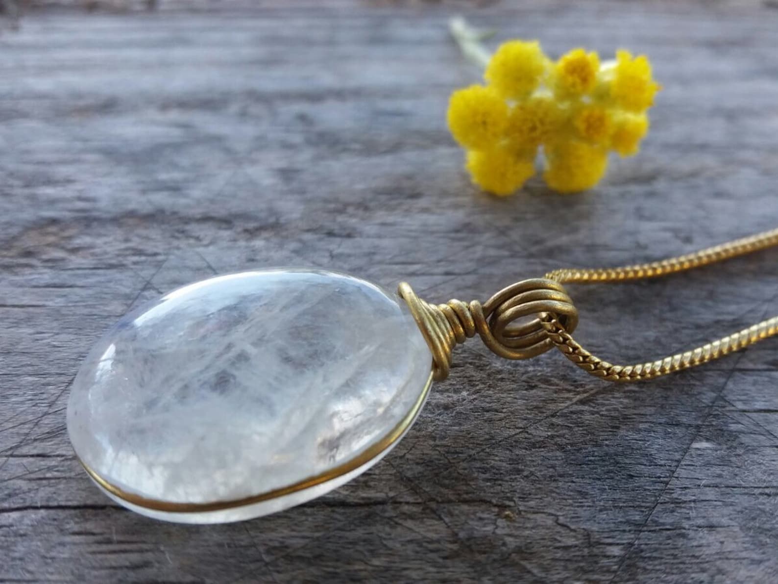 Brass Necklace, Sterling Brass Necklace, Brass With Moon Stone, Moon ...