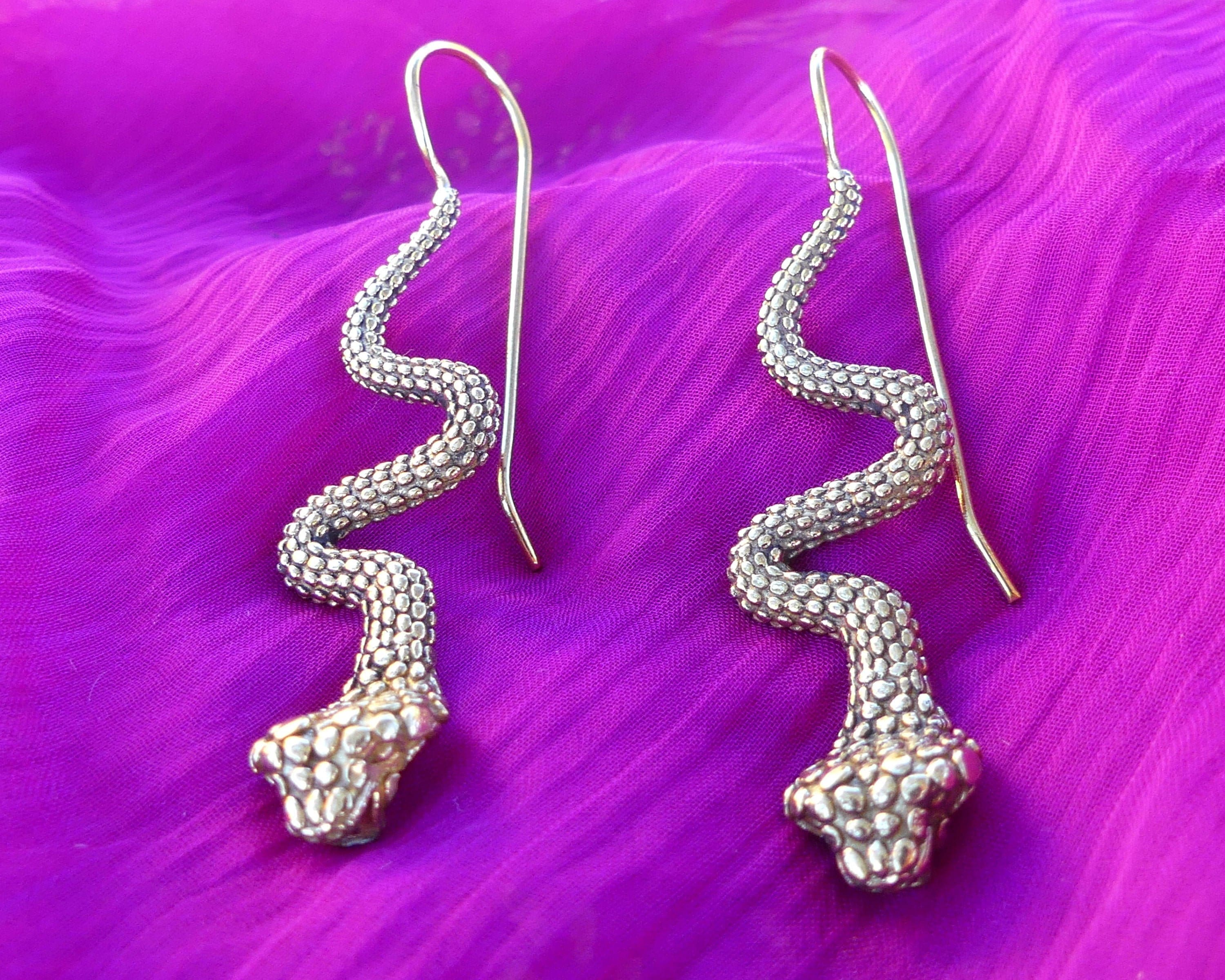 Snake earrings serpent earrings sterling brass earrings | Etsy