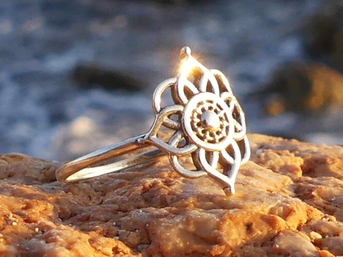 Lotus Ring Sterling Silver Ring Lotus Silver Ring Lotus - Etsy