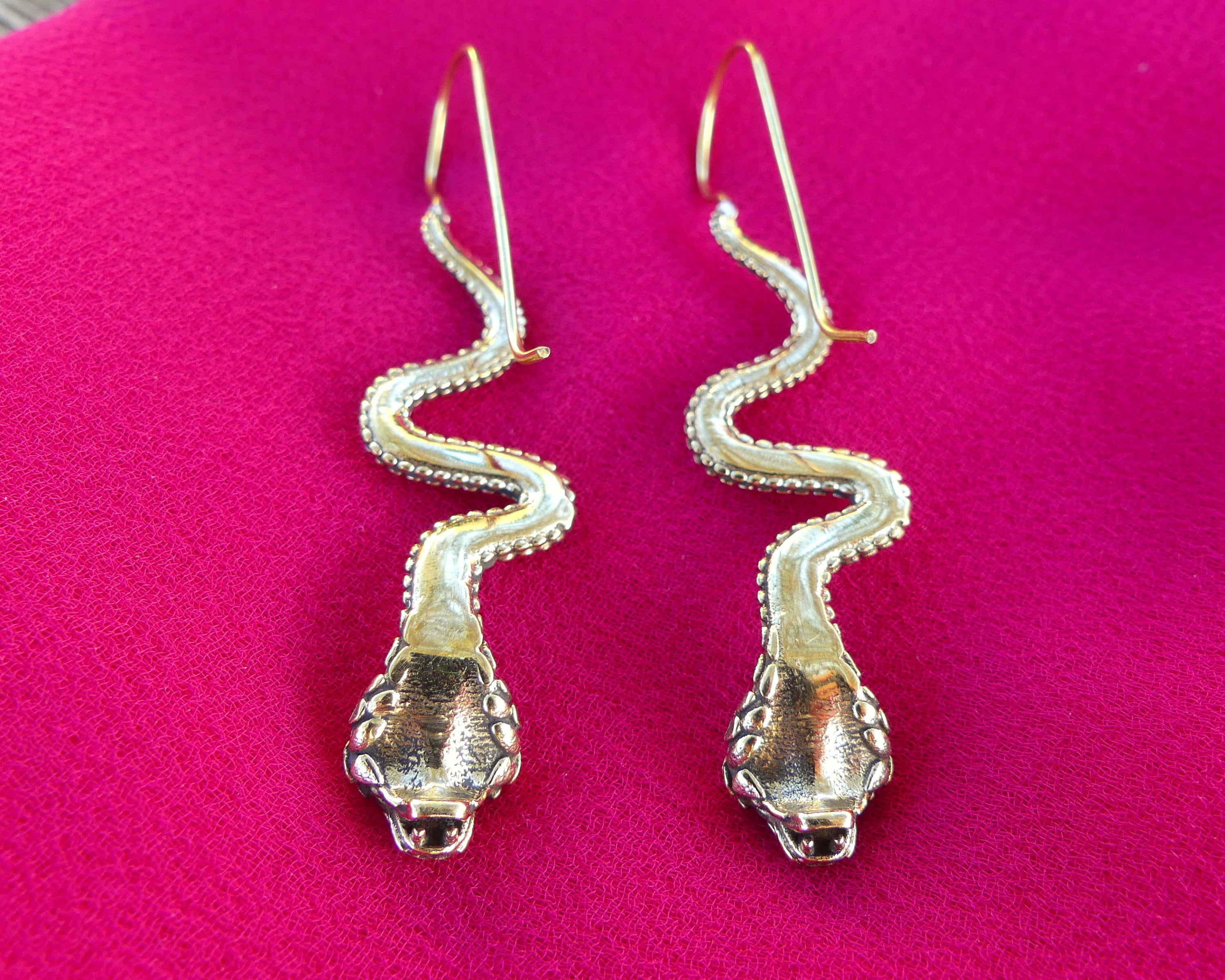 Snake earrings serpent earrings sterling brass earrings | Etsy